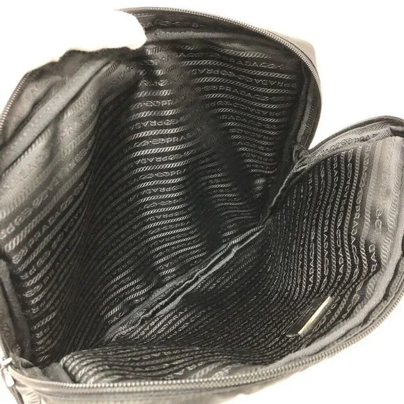 PRADA Handbag PC case Triangle logo PC case Clutch bag Nylon Black